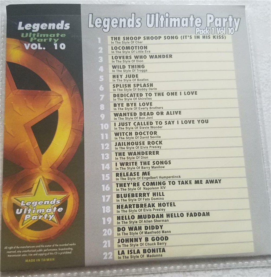 LEGENDS KARAOKE CDG ULTIMATE PARTY 1950S-1990SVOL 10 - ELVIS,CHER,DION ...