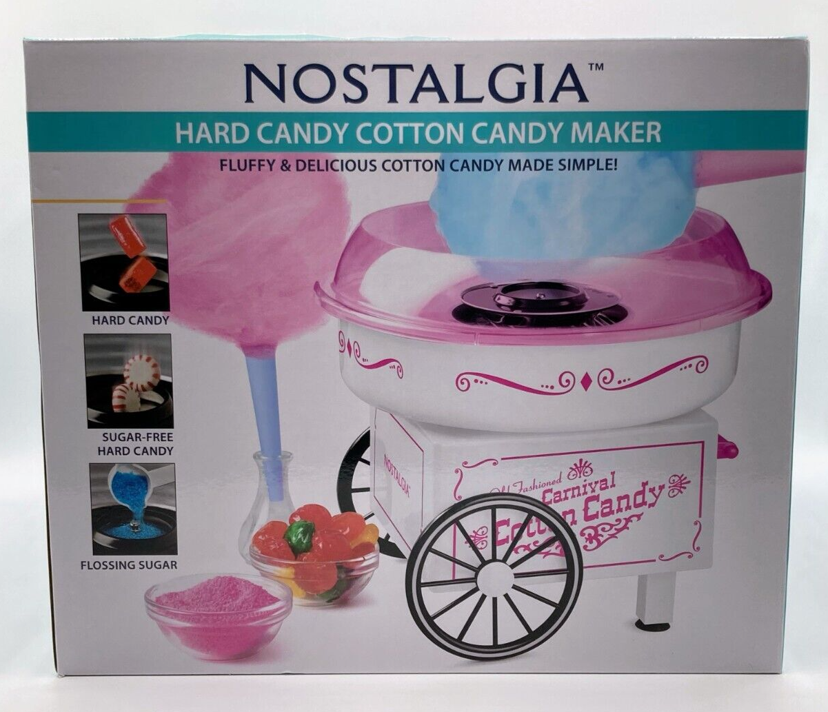 Nostalgia Candy Cotton Candy Machine Maker Retro with 2 Reusable Cones ...