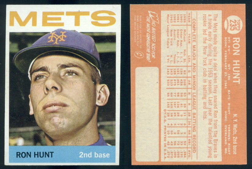 (40866) 1964 Topps 235 Ron Hunt Mets-EM | eBay