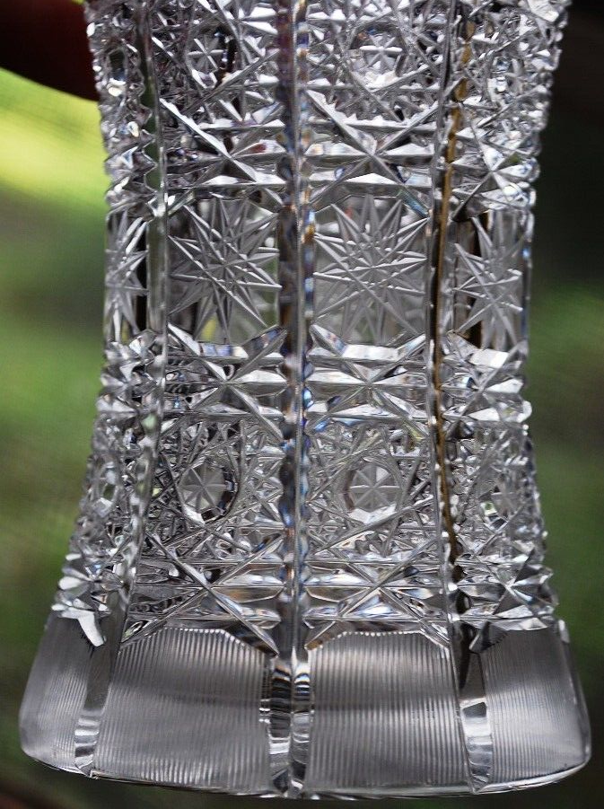 Hand Cut QUEENS LACE Clear Crystal VASE Stars BOHEMIAN CZECH Elephant ...