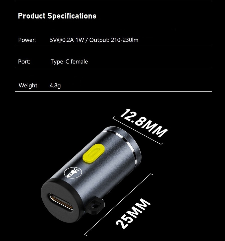 Mini USB-C LED Flashlight 210-230 Lumens Portable Light for Camping ...