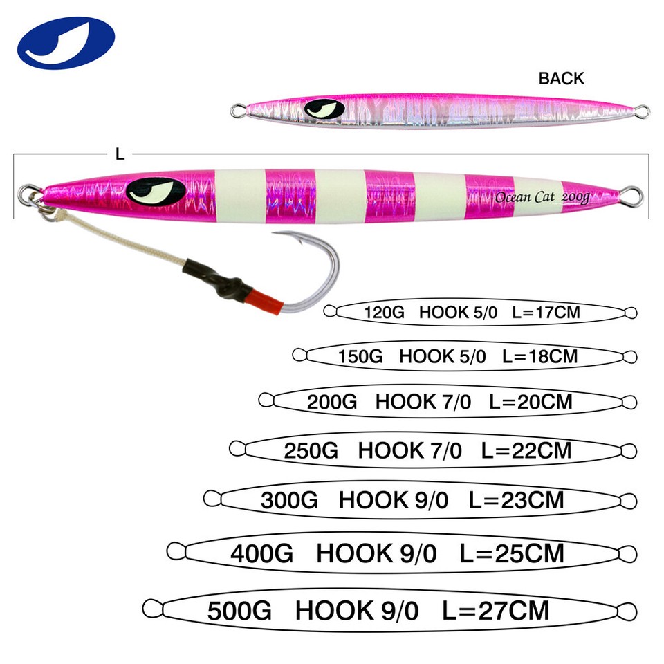 OCEAN CAT Flat Fall Jigs Saltwater Fishing Lure Jigging Slow Pitch ...