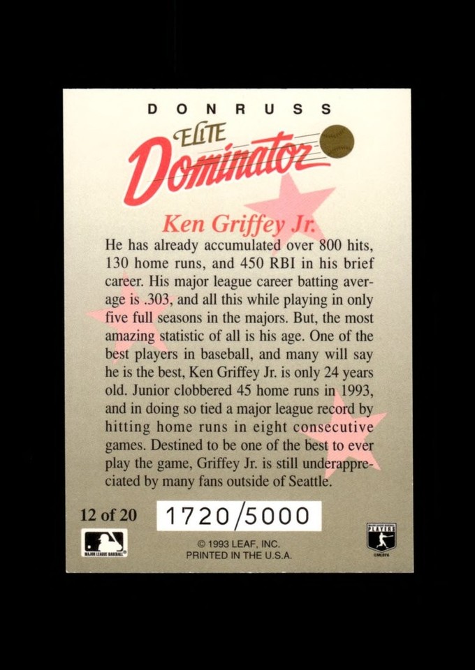 1993 Donruss: # 12 Ken Griffey Jr Elite Dominator Green /5000 EX-EXMINT | eBay
