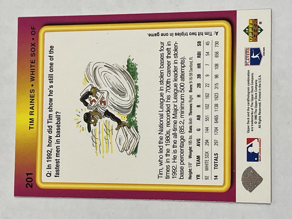 1993 Upper Deck Fun Pack Baseball #201 - Tim Raines - Chicago White Sox ...