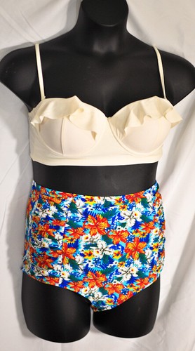 women's Haicoo 2 pc swim suit vintage inspired ruffle bra size 2 X ...