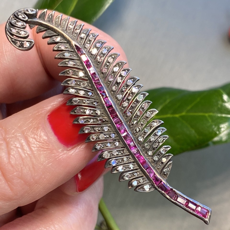 Vintage Diamond Ruby Brooch Antique Estate Fine Jewelry Pre-Owned ...