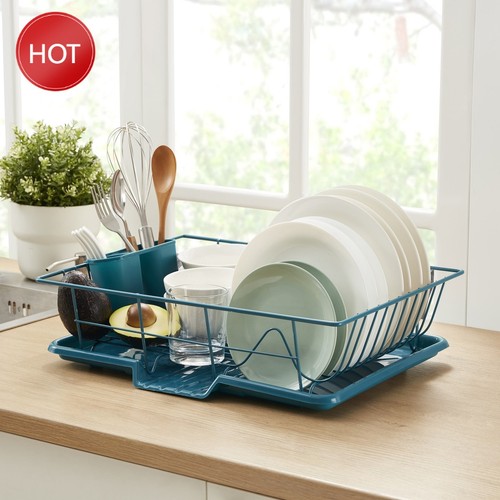 Sweet Home Collection 3-Piece Kitchen Sink Dish Drainer Set- Teal | eBay