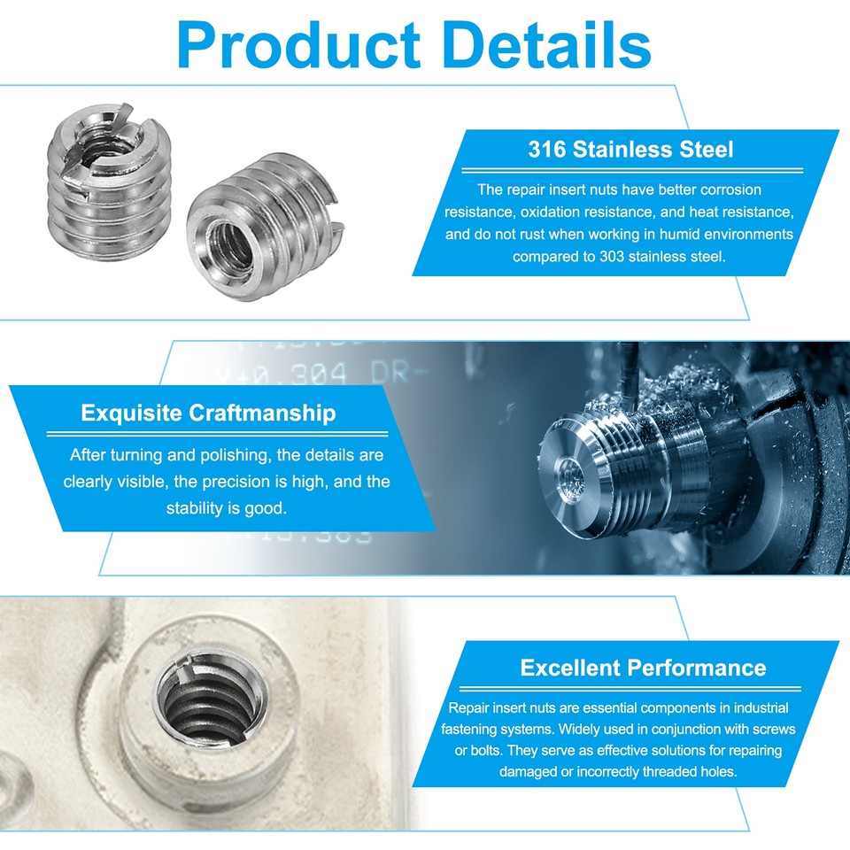 10Pcs 316 Stainless Steel Thread Repair Insert Nut M8 Male to M5 Female ...