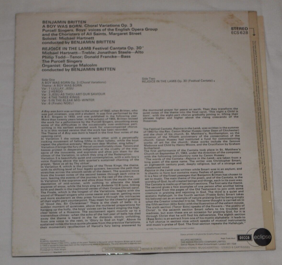BENJAMIN BRITTEN-A Boy Was Born (1971) DECCA/ECLIPSE U.K. Pressing LP ...