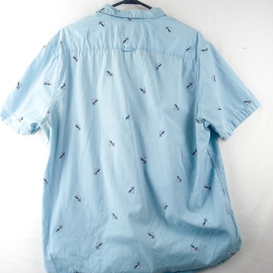 DENIM & FLOWER Shirt Men's XL Blue Bull Terrier Short Sleeve Slim ...