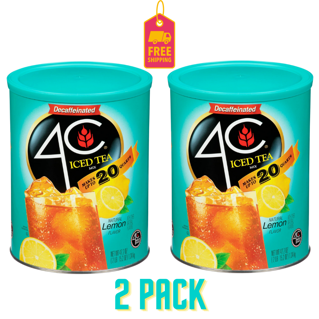 (2 Pack) 4C Decaffeinated Iced Tea Lemon Mix 20 Quarts 47.2 oz ( 4 Lb ...