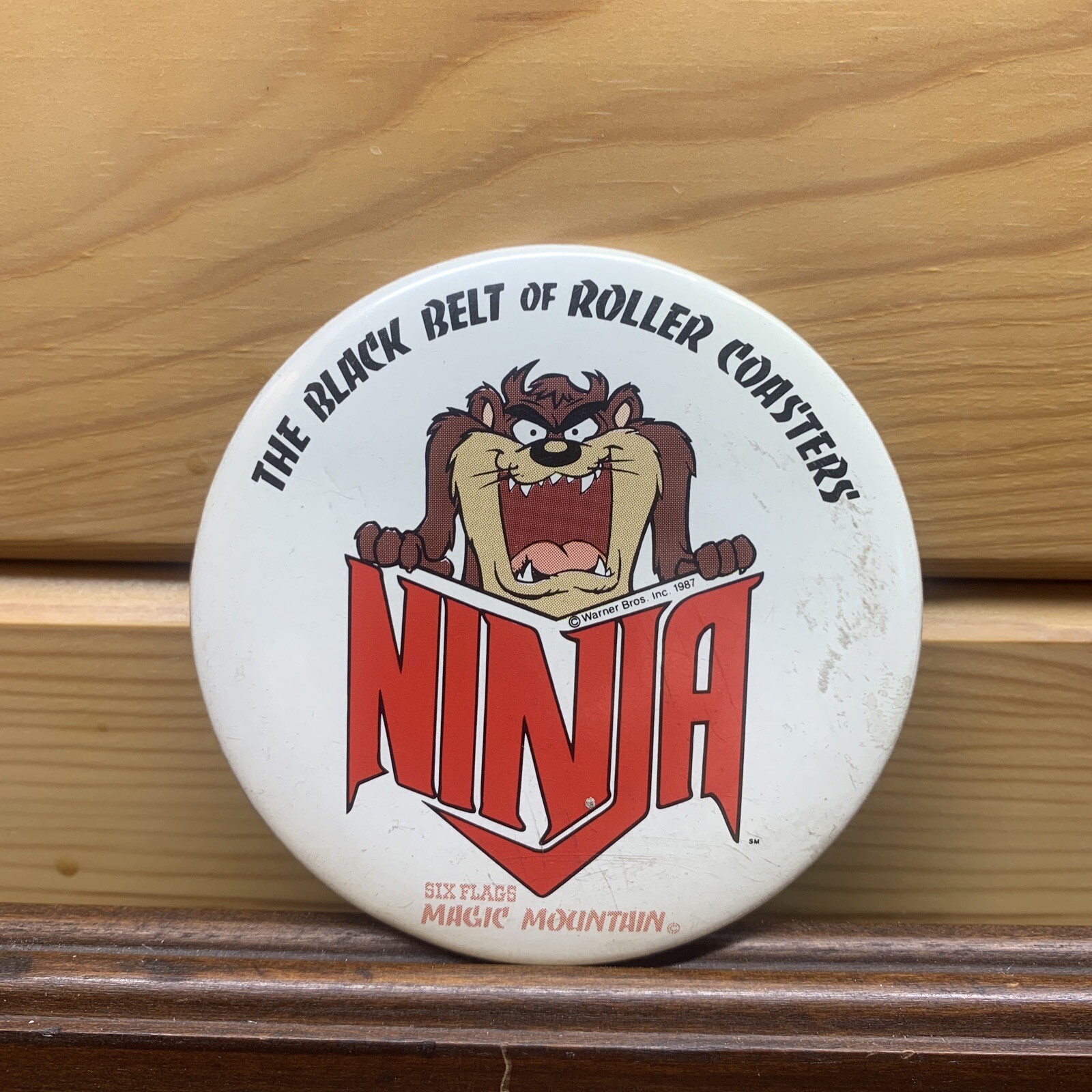 Vtg Taz Six Flags Magic Mountain Ninja Roller Coaster Button Pin ...