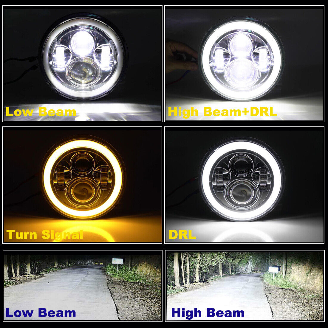 7 inch Round Chrome LED Headlight Hi/Lo Beam for Mazda 1979-85 RX7 1990 ...