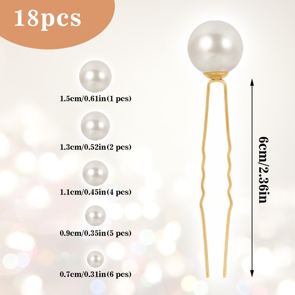 18Pcs Pearl Bobby Pins Bridal Wedding Hair Peals U Shaped Pearl Hair ...