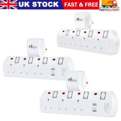 3-4 Way Gang Main Adaptor Extension Power Socket Multi UK Plug USB ...