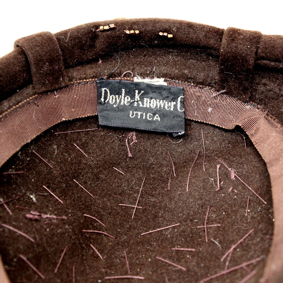 Vintage 40s 50s Hat Brown Felt w Beads and Sequins Doyle-Knower Utica ...