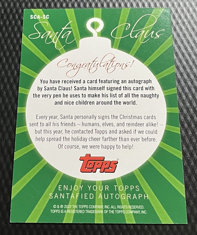 2007 Santa Claus Topps Santafied On-Card Autograph Card #SCA-SC | eBay