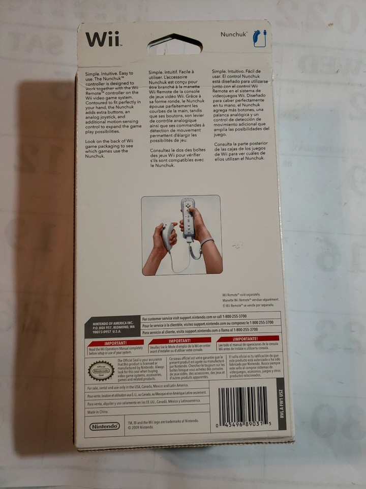 Nintendo Wii White Nunchuck Genuine Nintendo Official OEM NEW Sealed In ...
