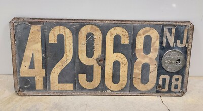 1908 New Jersey License Plate | eBay