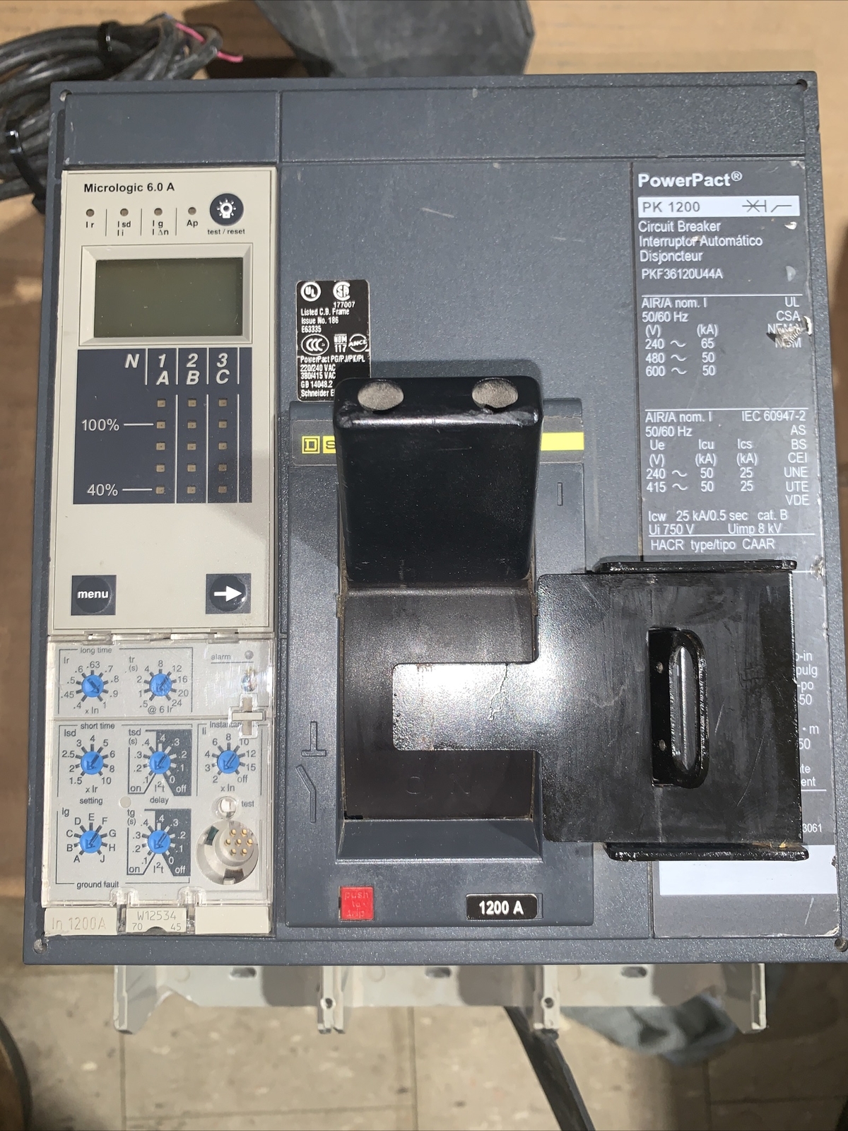 SQUARE D POWERPACT 1200A 3P CIRCUIT BREAKER PKF36120U44A W/ MICROLOGIC ...