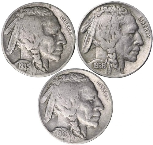 BUFFALO Indian Head Nickel lot (3) Coins with FULL DATES - Native ...