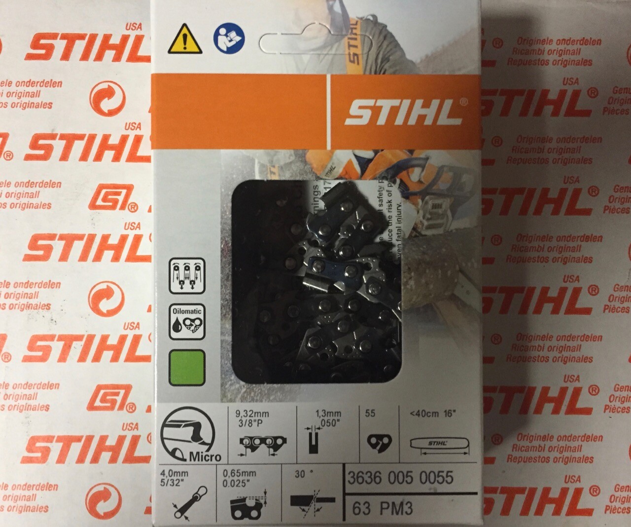 Stihl Chainsaw Chain 63PM3 55, 16" BAR, 3/8p .050", 55DL, 3636 005 0055 ...