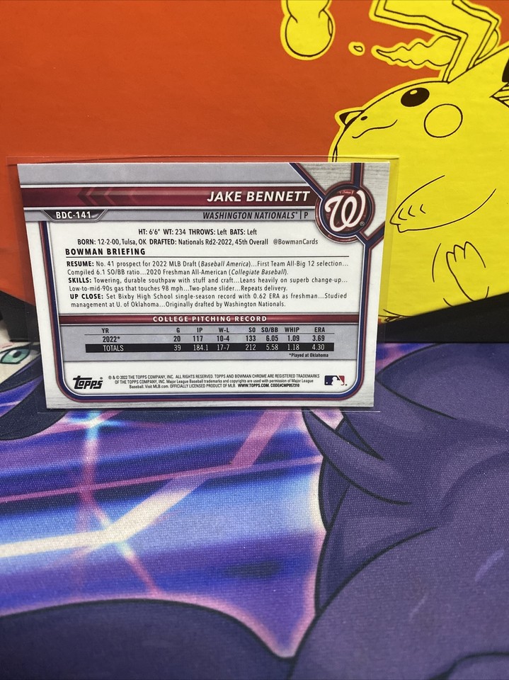 2022 Bowman Draft Jake Bennett 1st Bowman Chrome Washington Nationals ...