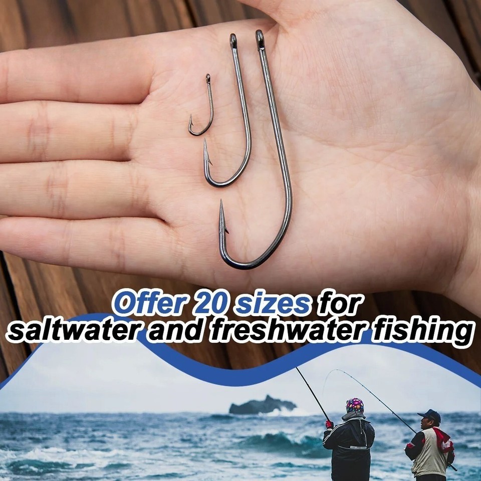 50~200Pcs Saltwater Long Shanked Fishing Hooks High Carbon Steel 12mm ...