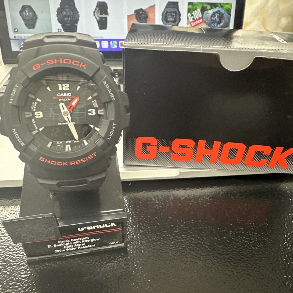 Casio G100-1BV, G-Shock 200 Meter WR Black Resin Watch, Analog/Digital ...