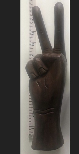 Set Of 3 Hand Carved Wooden Peace Sign Hand Statue ( 6”, 8” & 11” One ...