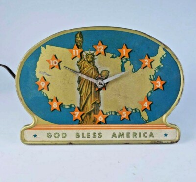 Vintage 1940 Novelty Clock Statue of Liberty God Bless America w/ USA ...