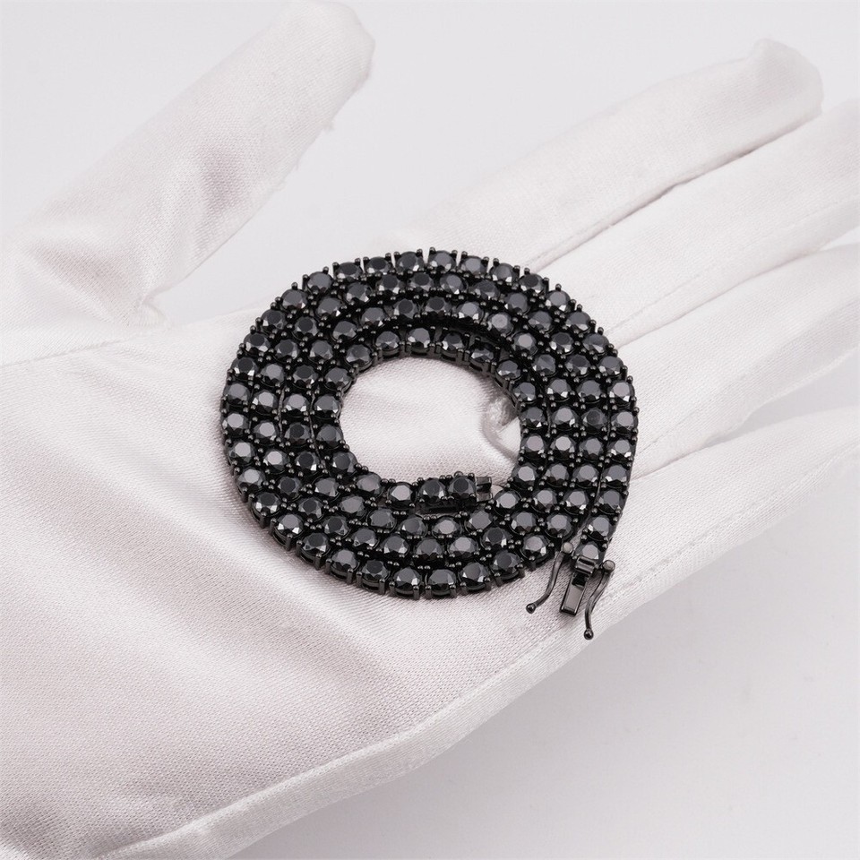 2-5MM Black Moissanite Tennis Chain Necklace 925 Sterling Silver Pass ...