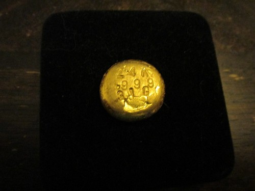 31Gram Hand poured gold ingot round 24k .9999 pure gold tested and x ...