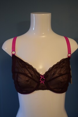 NEW ELLE MACHERSON LACE NOTES RAISIN BROWN UNDERWIRED BRA SIZE 32FF ...