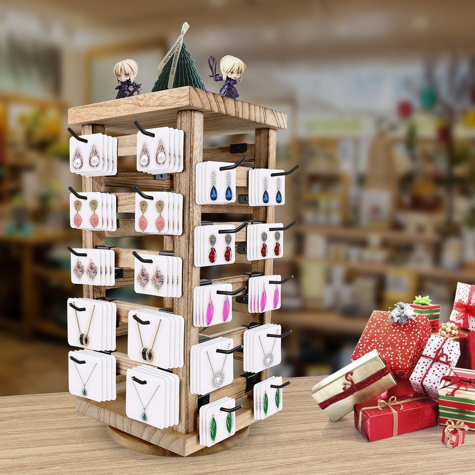 Wood Rotating Jewelry Display Stand, Wooden Earring Display Stands with ...