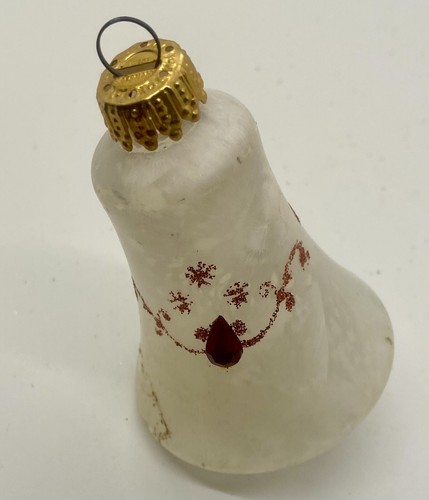 Vtg Ornament Frosted Glass Bell Embellished Red Jewel With Glitter ...