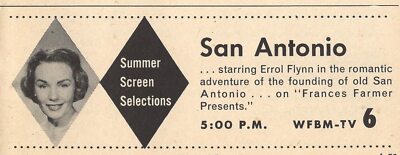 1959 WFBM INDIANA TV AD FRANCIS FARMER PRESENTS SAN ANTONIO MOVIE ...