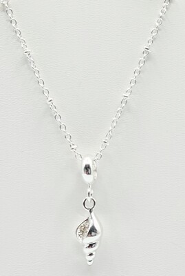 Silver Conch Shell .75" Stainless Steel Crystal Necklace 18-20" Beach ...