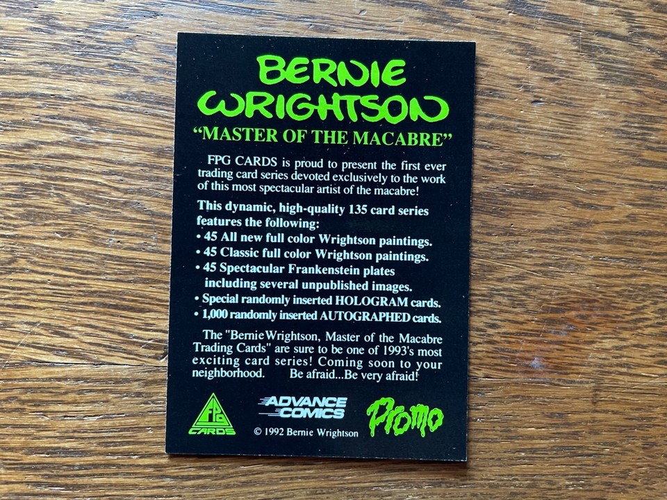 1992 FPG BERNIE WRIGHTSON MASTER OF THE MACABRE PROMO CARD ANNOUNCING ...