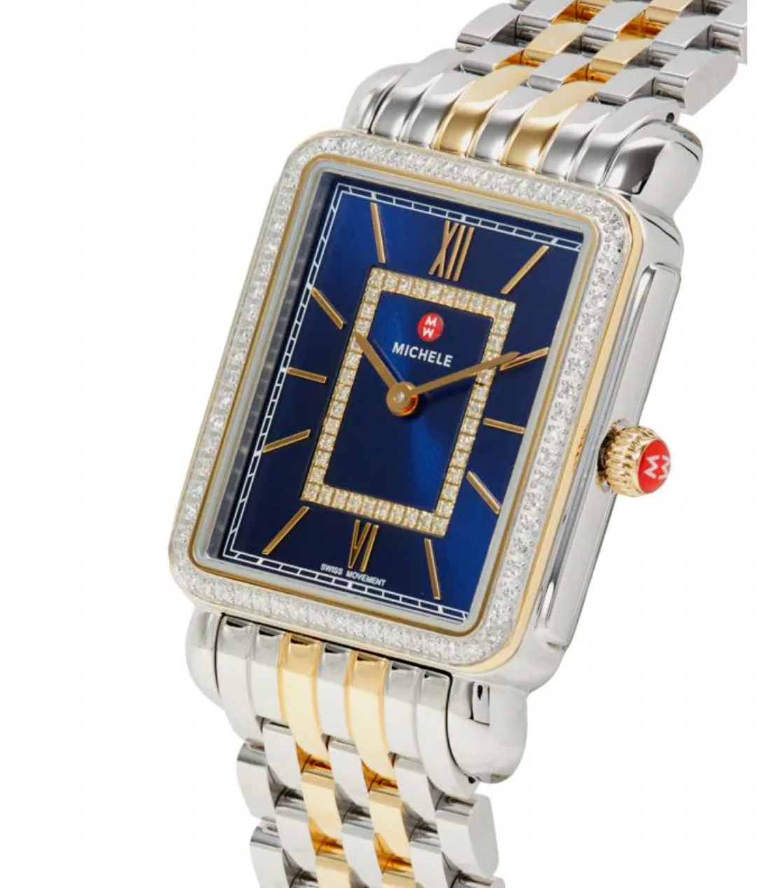 NEW MICHELE DECO II DIAMOND BLUE MOP DIAL GOLD TWO-TONE WATCH ...