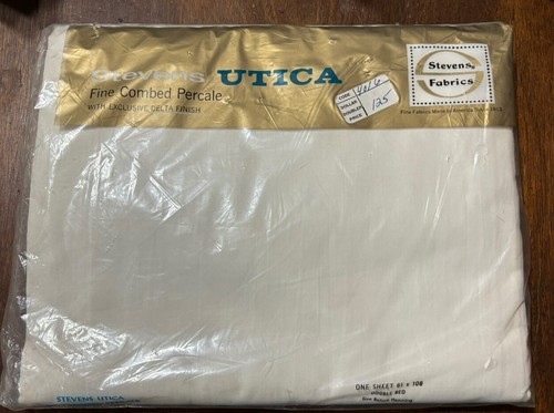 VINTAGE STEVENS UTICA Double FLAT SHEET WHITE COTTON PERCALE 81”x 108 ...