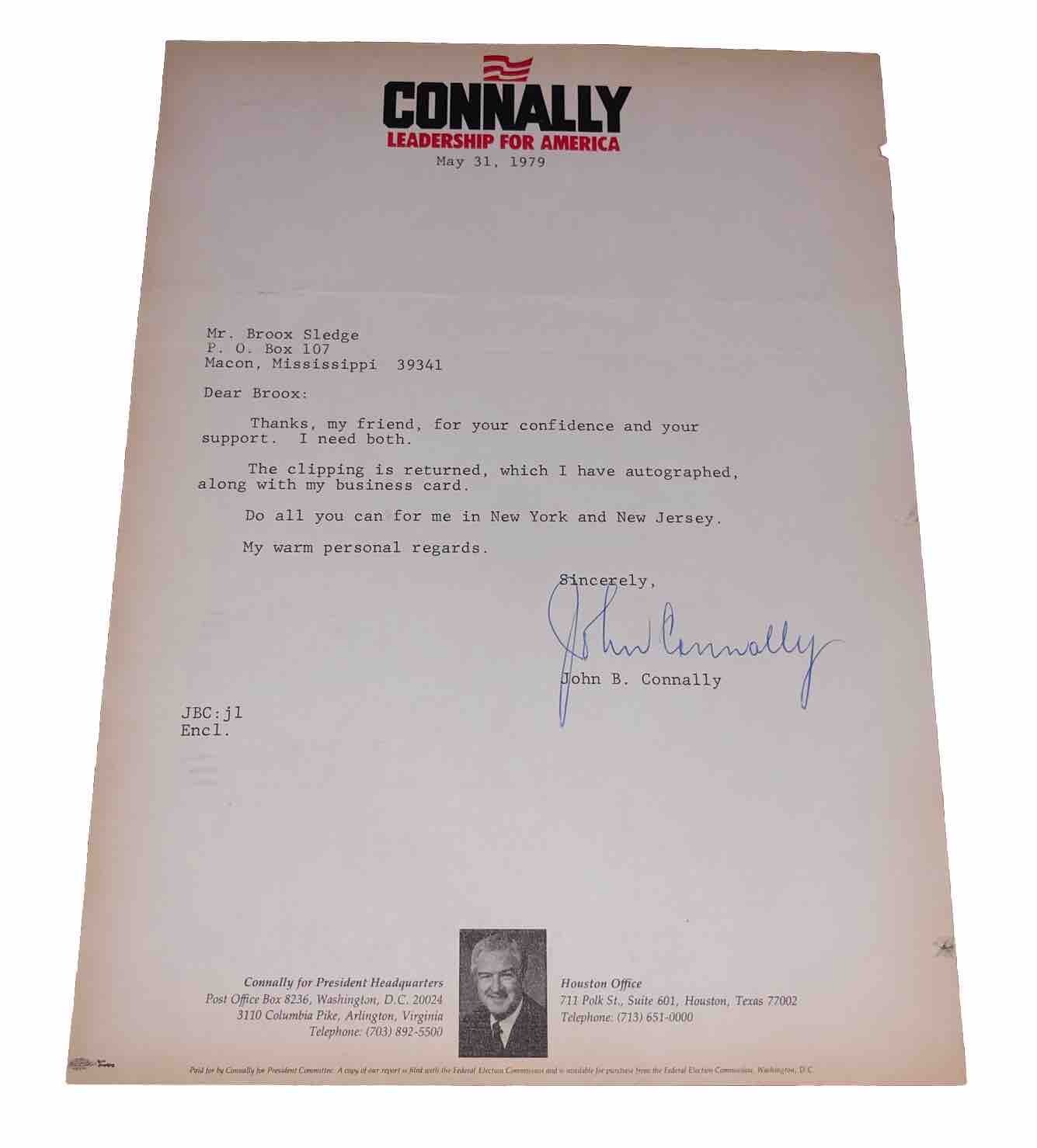Governor Texas John B Connally 1979 Signed Typed Letter TLS JFK John F ...
