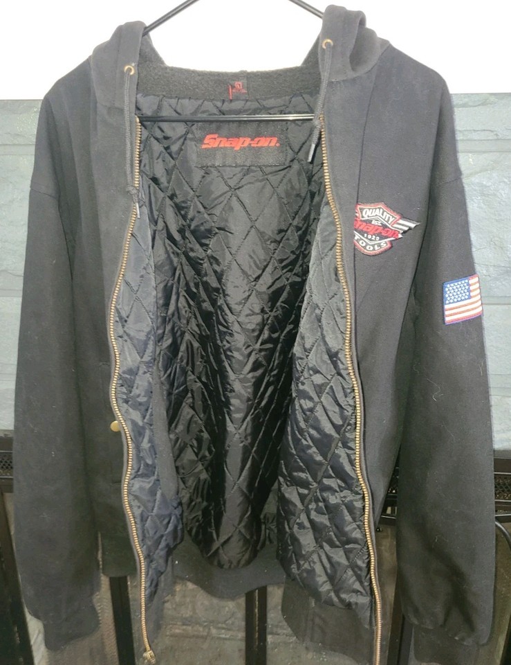 Vintage Snap-On Tools Work Jacket Men’s L Black Full Zip Quilted Canvas ...