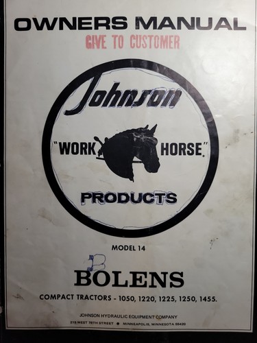 Johnson model 14 Loader Bolens Garden Tractor 1050 1250 1455 Owner ...