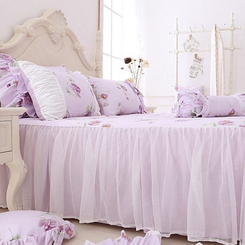 Floral Printed Princess Bedding Set Lace Ruffle Duvet Cover Bedspread ...
