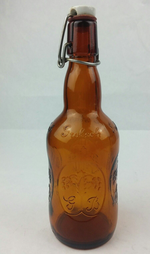 GROLSCH Embossed Beer Bottle Amber Glass with Swing Top Cap Grolsch ...
