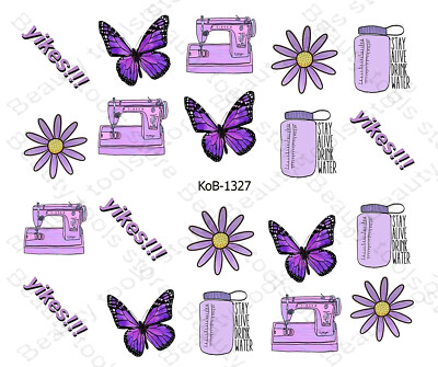 Nail Art Water Transfer Stickers yikes flower butterfly sewing machine ...