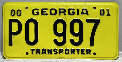 2000-2001 Georgia GA Transporter License Plate PO 997 EX Condition Very ...