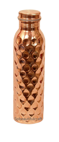 100% Copper Water Bottle Diamond Drinking Flask Ayurveda Health ...