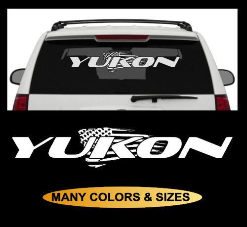 YUKON text Back Window Vinyl Decal Sticker Banner American Flag Fits ...